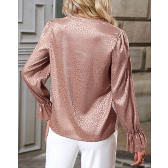 Tops | Luxe Champagne Jacquard Satin Blouse | Poshmark